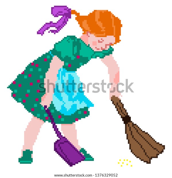 Vector Pixel Art Girl Cleaning Floor Stock Vector (Royalty Free ...