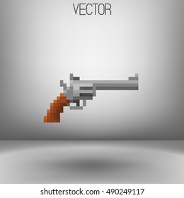 Vektor Stok Vector Pixel Art Grey Revolver Gun (Tanpa Royalti ...