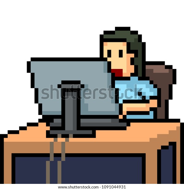 Vector Pixel Art Home Office Isolated Stock Vector (Royalty Free ...