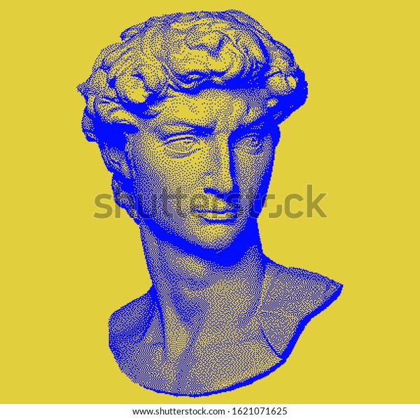 Vector pixel art ilustration with Michelangelo's David bust. Vaporwave ...