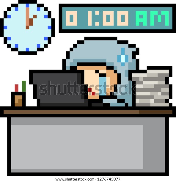 Vector Pixel Art Overtime Work Isolated Stock Vector (Royalty Free ...