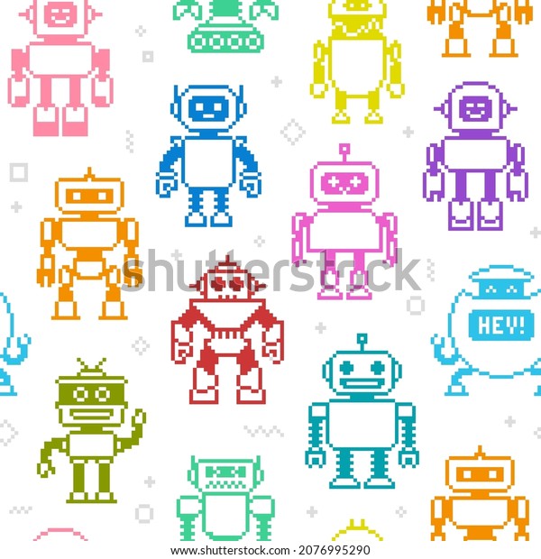 Vector Pixel Art Robots Colorful Seamless Stock Vector (Royalty Free ...