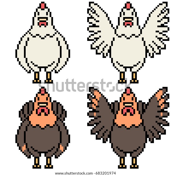 Vector Pixel Art Set Chicken Isolated Stock Vector (Royalty Free) 683201974