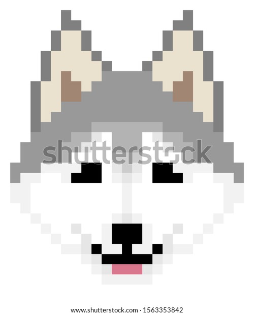 vector pixel art Siberian Husky dog isolated on white background, gray and white dog.