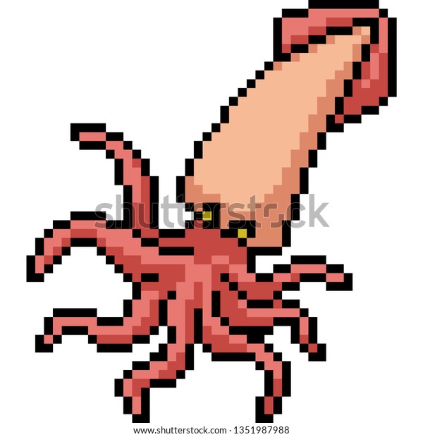 Vector Pixel Art Squid Isolated Cartoon: vector de stock (libre de ...