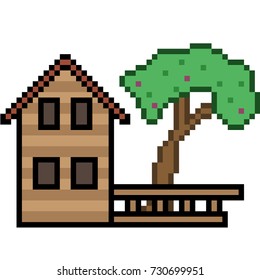 Vector Pixel Art Wood House Isolated Stock Vector (Royalty Free) 730699951