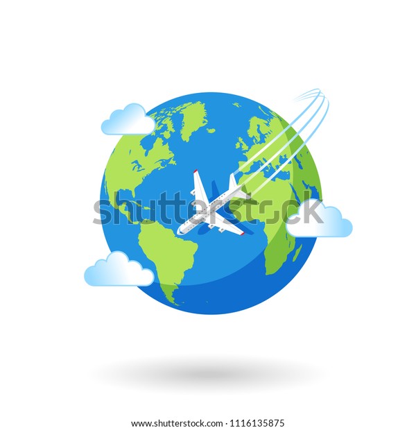 Vector Plane Flying Over World Map Stock Vector (Royalty Free) 1116135875