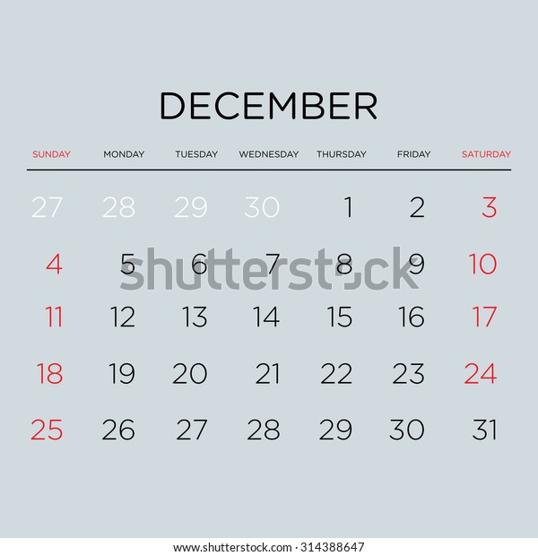 Vector Planning Calendar 2016 December Stock Vector (Royalty Free ...