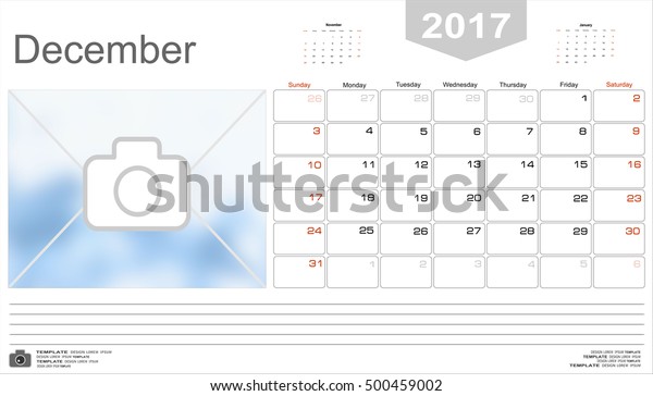 Vector Planning Calendar December 2017 Monthly Stock Vector (Royalty ...