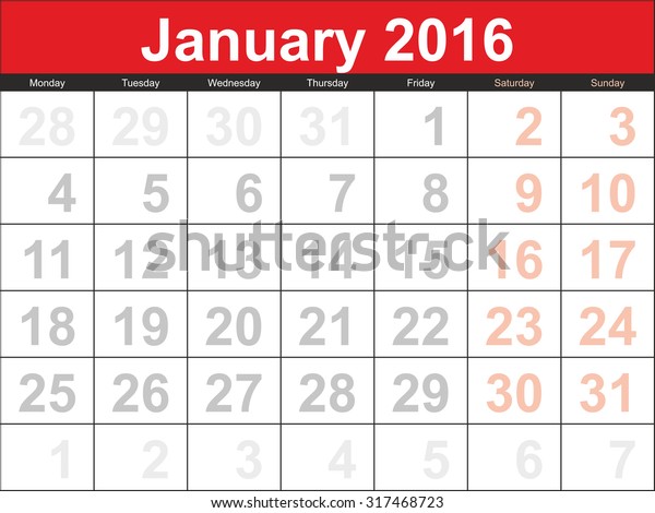 Vector Planning Calendar January 2016 Stock Vector (Royalty Free ...