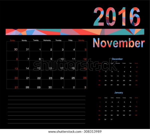 Vector Planning Calendar November 2016 Stock Vector (Royalty Free ...