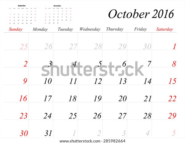 Vector Planning Calendar October 2016 Stock Vector (Royalty Free ...