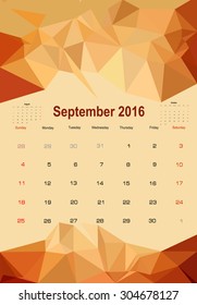 Vector Planning Calendar September 2016 Polygonal Stock Vector (Royalty ...