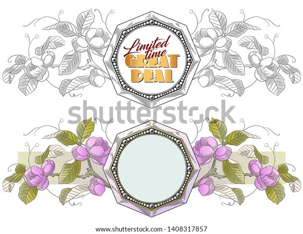 Vector Plant Vignette Labels Banner Sticker Stock Vector (Royalty Free ...