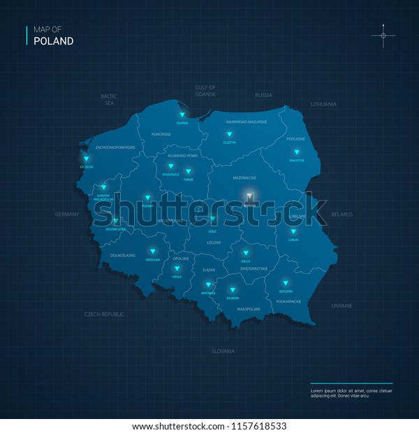 Vector Poland Map Illustration Blue Neon Stock Vector (Royalty Free ...