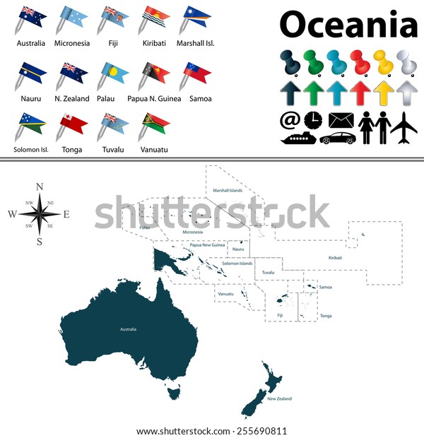 Vector Political Map Oceania Set Buttons Stock Vector (Royalty Free ...