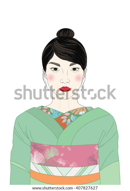 Vector Portrait Beautiful Asian Japanese Woman Stock Vector (Royalty ...