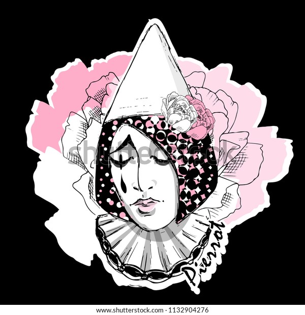 Vector Portrait Pierrot Rose Hand Drawn Stock Vector (Royalty Free ...