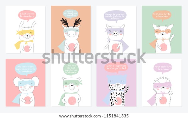 Vector Postcard Collection Superhero Animals Cool Stock Vector (Royalty ...