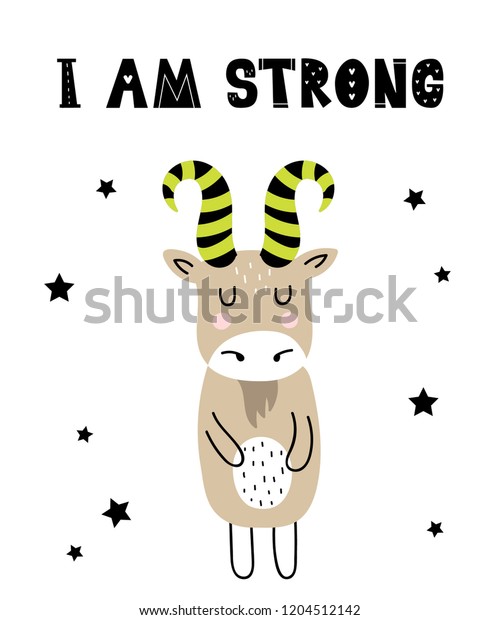 Vector Poster Cartoon Cute Ibex Kids Stock Vector (Royalty Free ...