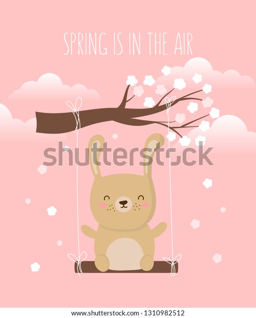 Vector Poster Cartoon Cute Rabbit Spring Stock Vector (Royalty Free ...