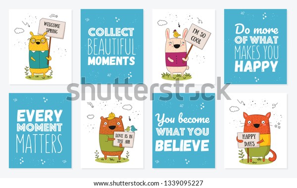 Vector Poster Collection Cartoon Funny Animals Stock Vector (Royalty ...