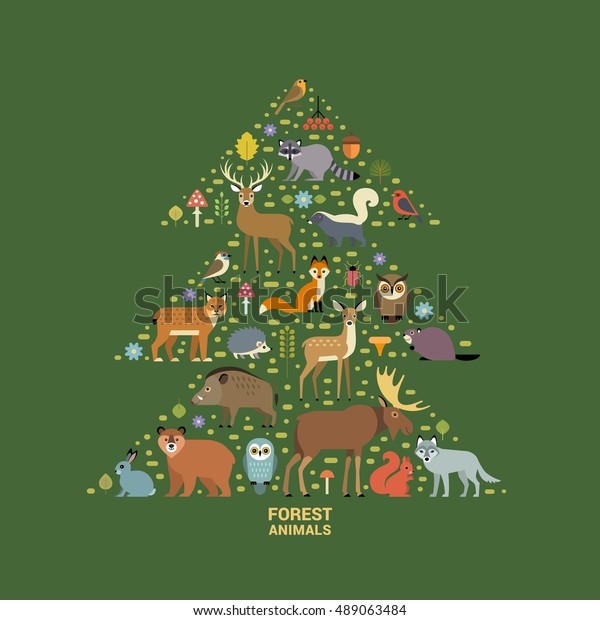 Vector Poster Forest Animals Plants Arranged Stock Vector (Royalty Free ...