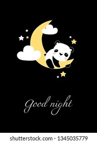 Vector Poster Good Night Sleeping Panda 스톡 벡터(로열티 프리) 1345035779 ...