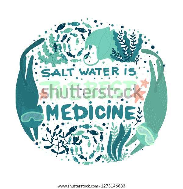 Vector Poster Hand Lettering Ocean Creatures: vector de stock (libre de ...