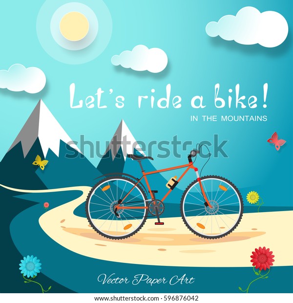 Vector Poster Lets Ride Bike Mountains Stock Vector (Royalty Free ...