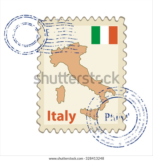 Vector Postmark Map Italy Including Flag Stock Vector (Royalty Free ...