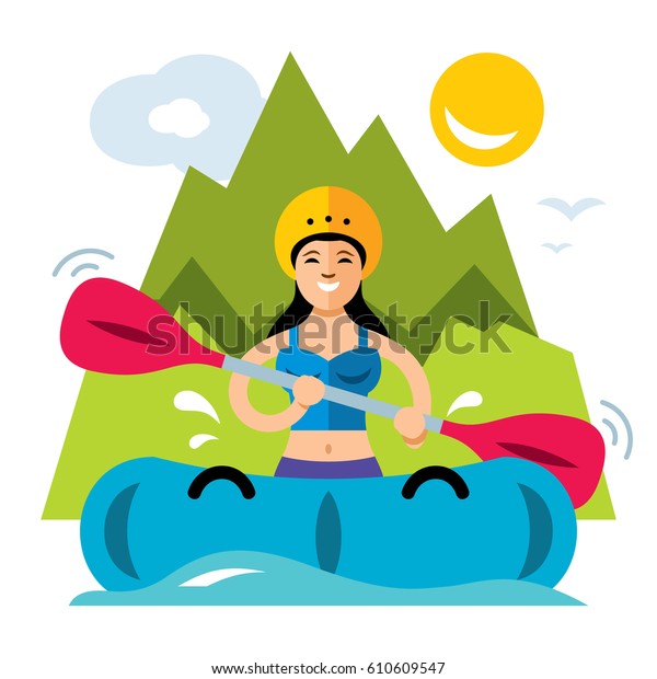 Vector Rafting Girl Flat Style Colorful Stock Vector (Royalty Free ...