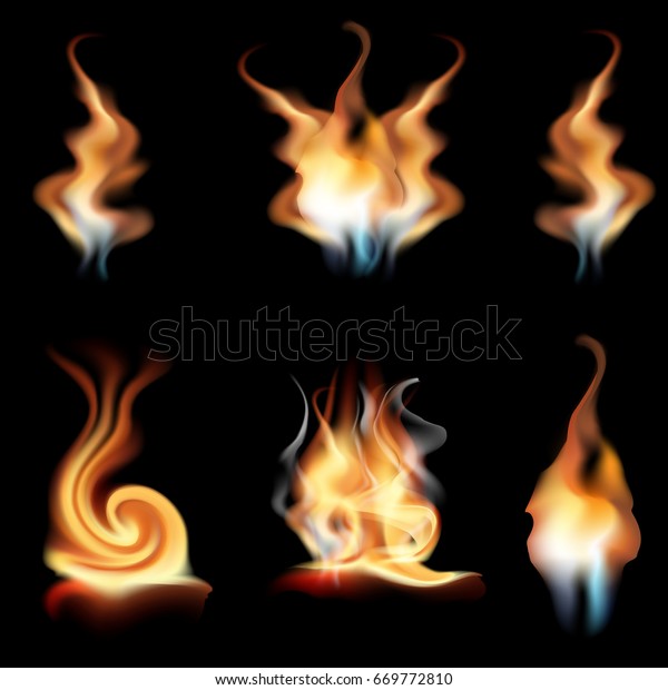 Vector Realistic Fire Flames Collection Isolated 스톡 벡터(로열티 프리 ...