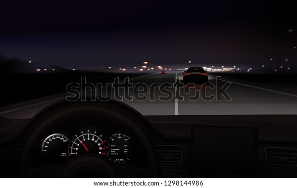 Vector Realistic Illustration Night Road Realistic Stock Vector ...