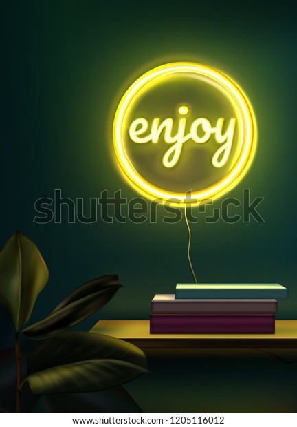 Vector Realistic Illustration Yellow Neon Sign Stock Vector (Royalty ...