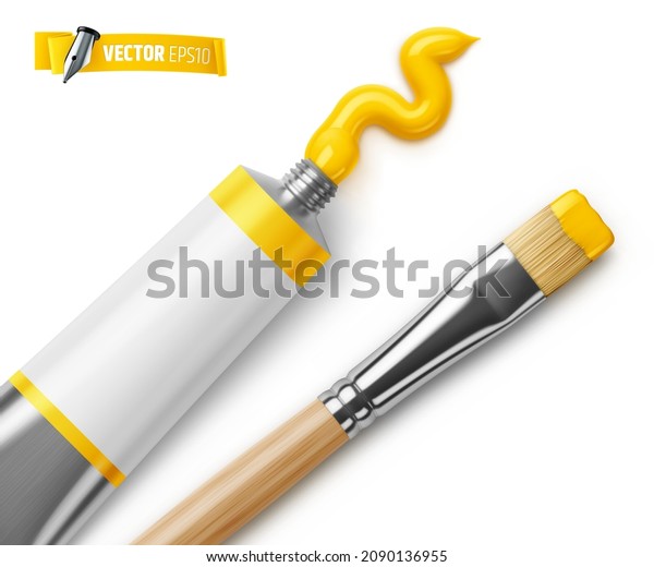 Vector Realistic Illustration Yellow Paint Tube Stock Vector (Royalty ...