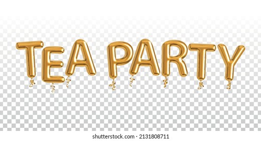 Elegant Tea Party Text on Transparent Background Vector Illustration