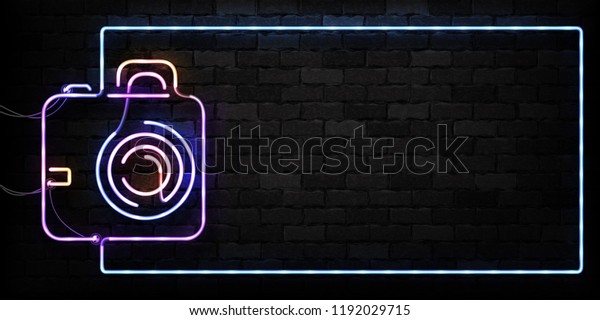 Vector realistic isolated neon sign of Camera frame logo for decoration ...