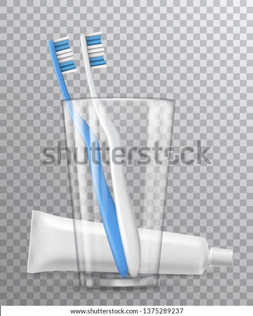 Vector Realistic Pair Toothbrushes Glass Tube Stock Vector (Royalty ... Vector Realistic Pair Toothbrushes Glass Tube Stock Vector (Royalty ...