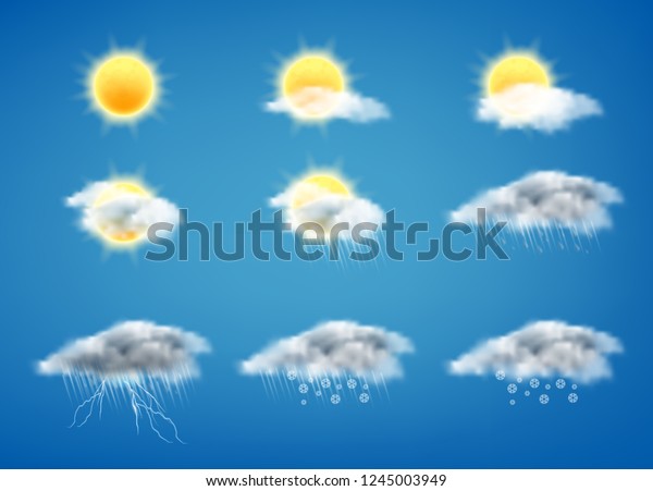 Vector Realistic Set Weather Forecast Icons Stock Vector (Royalty Free ...