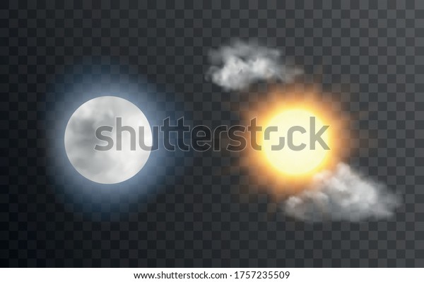 Vector Realistic Style Sun Moon Illustration: เวกเตอร์สต็อก (ปลอดค่า ...