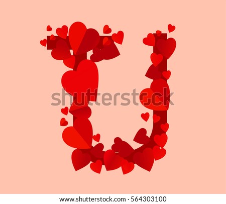 Vector Red Hearts Alphabet Letter U Stock Vector (Royalty Free ...