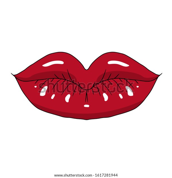 Vector Red Hot Lips Black Outline Stock Vector Royalty Free