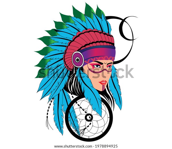 Vector Red Indian Girl Stock Vector (Royalty Free) 1978894925 ...