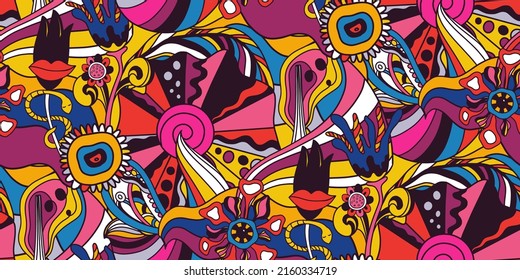 Vector Retro Colorful Psychedelic Seamless Pattern Stock Vector ...