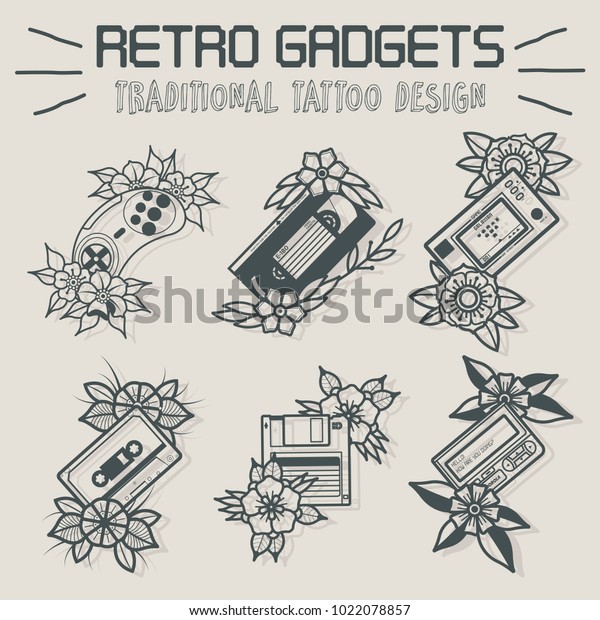 Vector Retro Gadgets Traditional Tattoo Design Stock Vector (Royalty ...