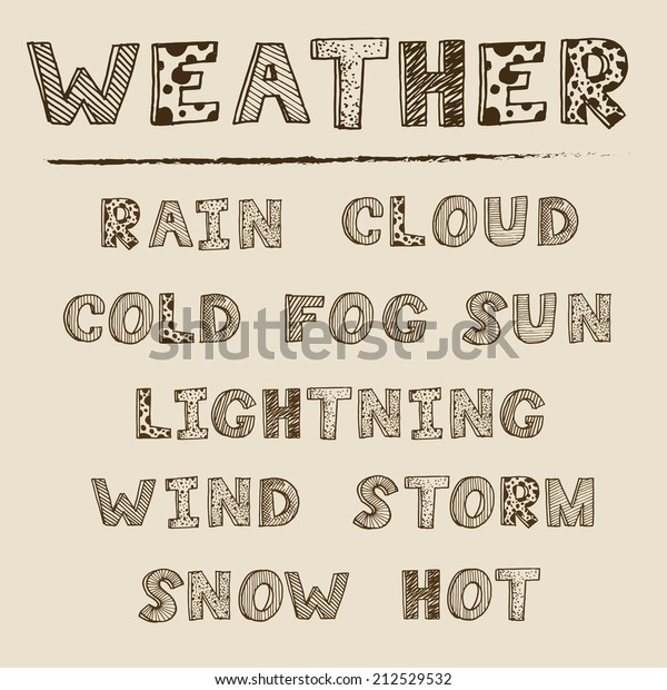 Vector Retro Hand Draw Weather Words Stock Vector (Royalty Free) 212529532