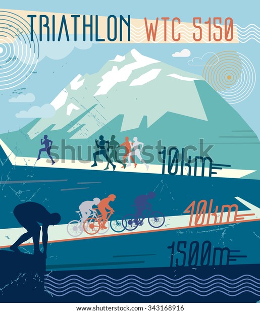 Vector Retro Illustration Triathlon Vintage Poster Stock Vector ...