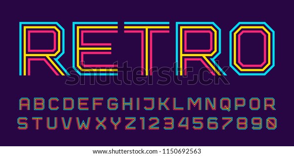 Vector Retro Line Font Latin Alphabet 스톡 벡터(로열티 프리) 1150692563