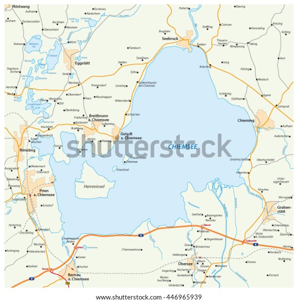 Vector Road Map Bavarian Lake Chiemsee Stock Vector (Royalty Free ...